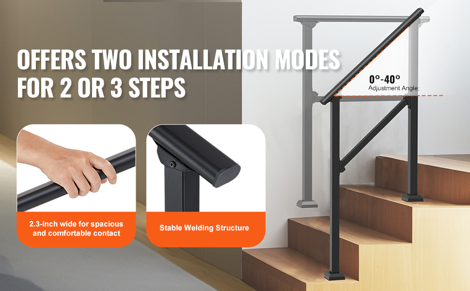 VEVOR 2 PCS 2-3 Handrails for Outdoor for Seniors Porch Deck Black ...
