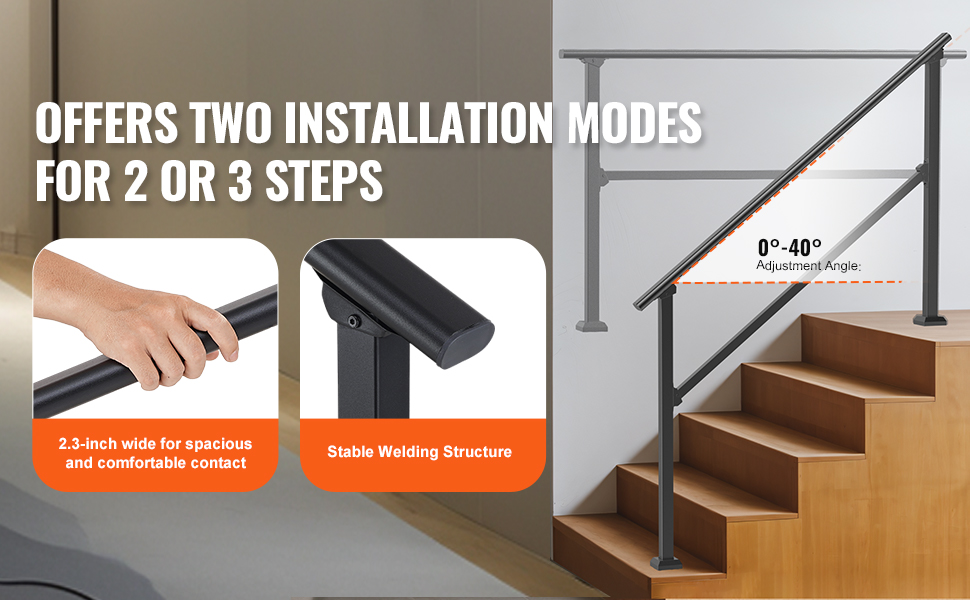 VEVOR 4-5 Handrails for Outdoor for Seniors Porch Deck Black Square ...