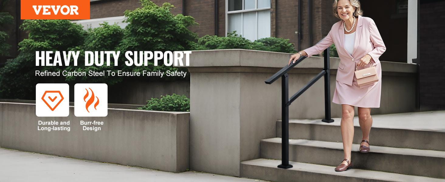 Outdoor Handrails for 2-3 Step Stairs Black Square Tube Easy Install ...