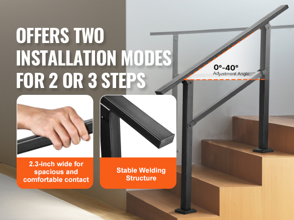 Outdoor Handrails for 2-3 Step Stairs Black Square Tube Easy Install ...