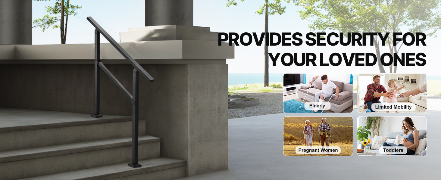 Outdoor Handrails for 2-3 Step Stairs Black Square Tube Easy Install ...