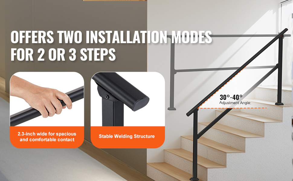 VEVOR 5-6 Handrails for Outdoor for Seniors Porch Deck Black Square ...