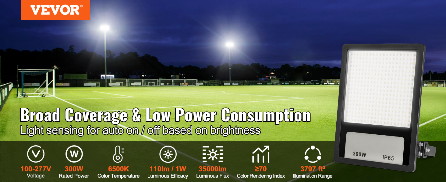 VEVOR LED Stadium Light 300W 35000LM LED Flood Light 6500K Daylight ...