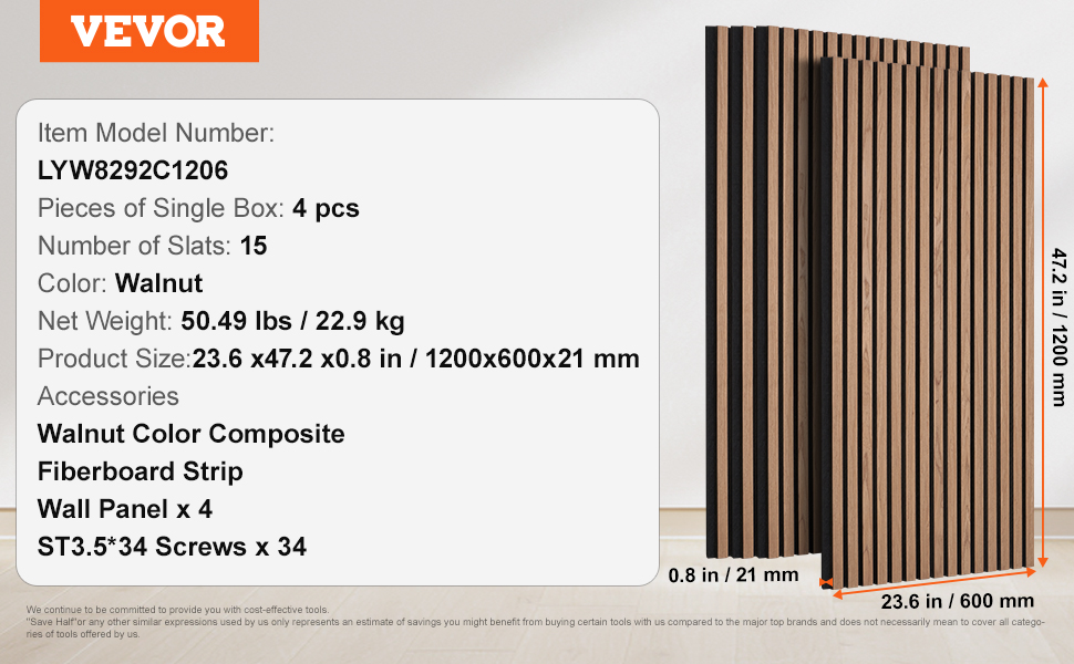 VEVOR Wood Slat Acoustic Panels 23.6 x 47.2 inch for Modern Wall Decor ...