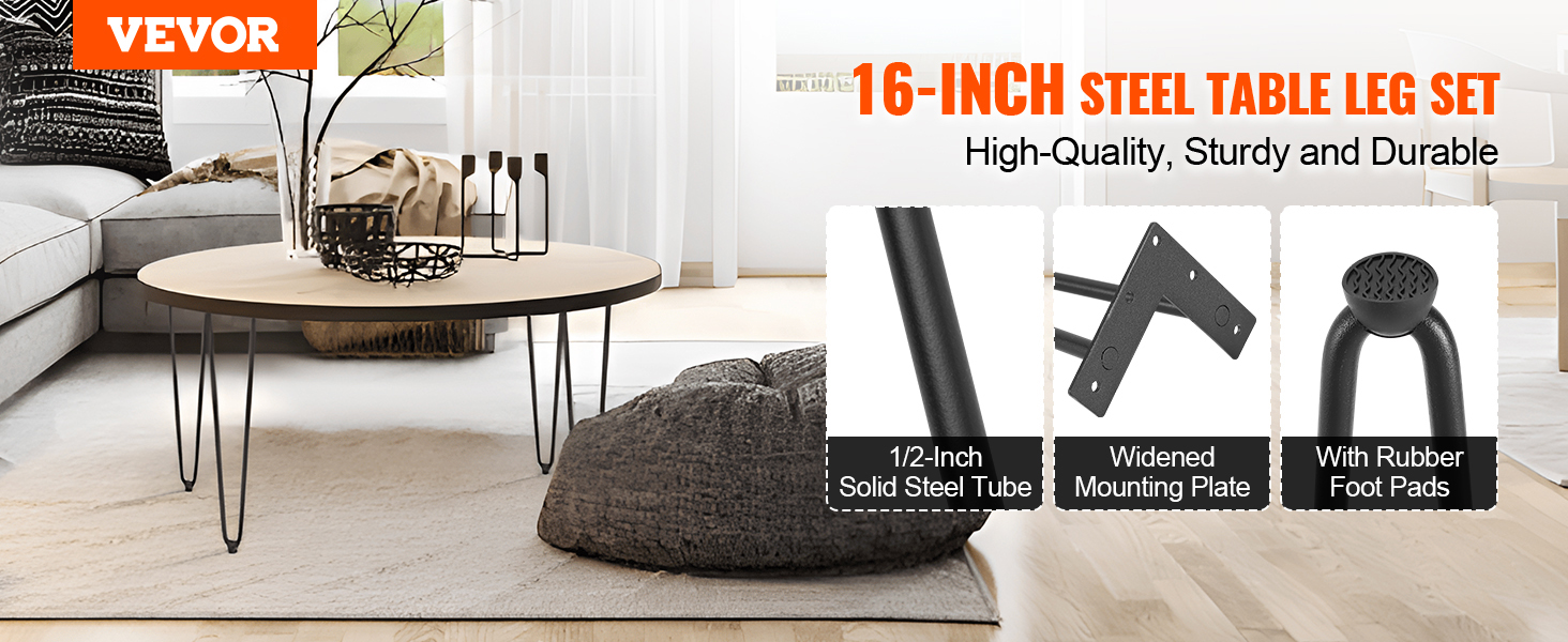 VEVOR 16" Hairpin Furniture Legs Solid Metal Heavy Duty Dining Table ...