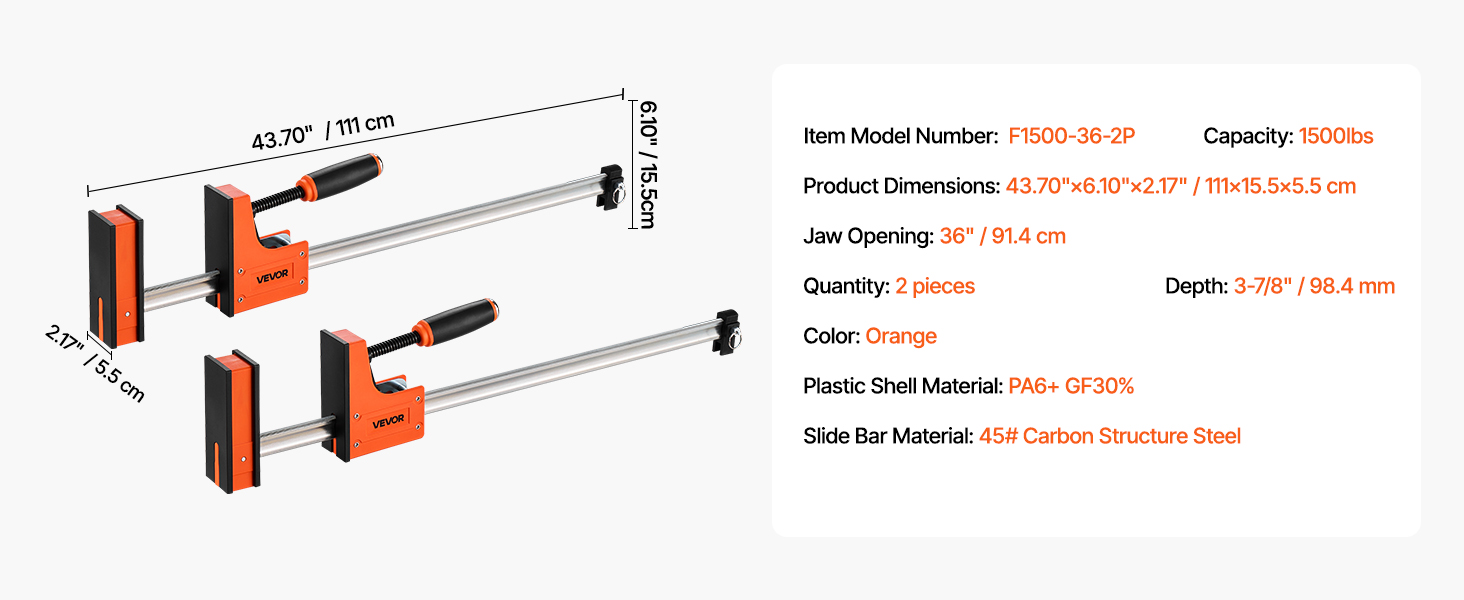 Bar Clamps for Woodworking 2-Pack 36 inch Parallel F Clamp Set Even ...