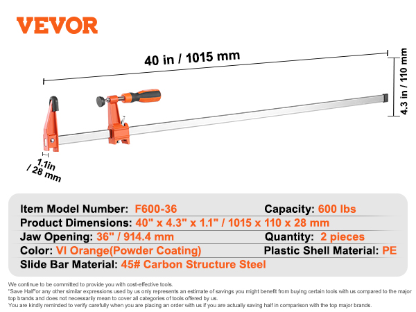 VEVOR Bar Clamps for Woodworking, 2-Pack 36" Clamp/Spreader, Quick ...