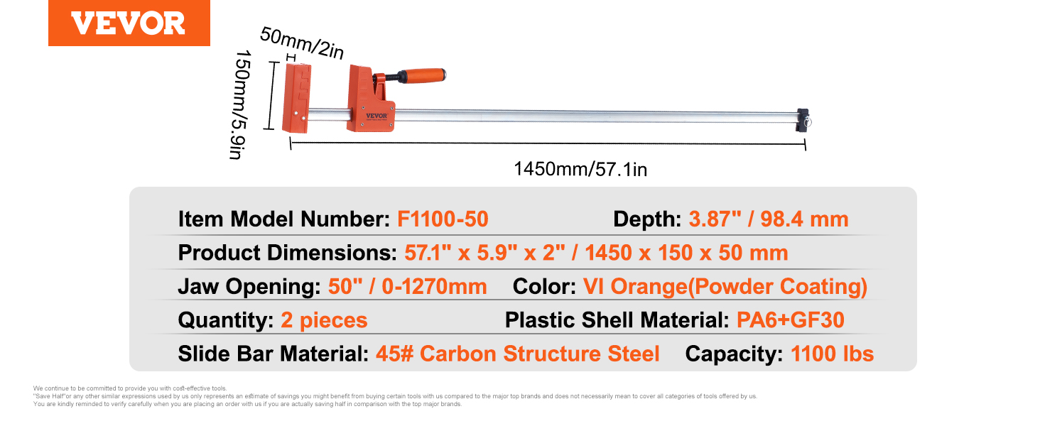 VEVOR Bar Clamps for Woodworking, 2-Pack 50" Parallel Clamp Set, F ...