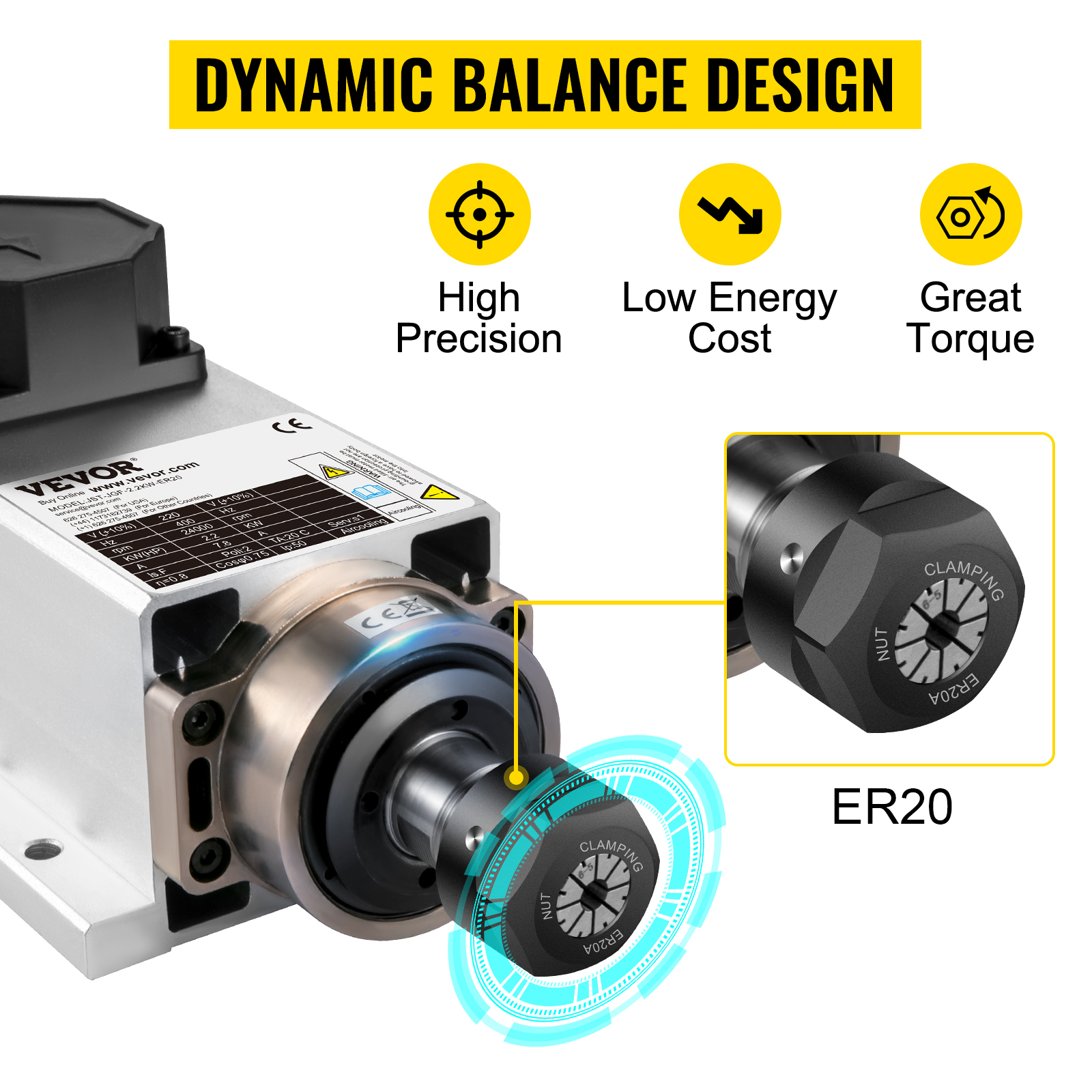 VEVOR Air Cooled Spindle Motor 2.2KW CNC Spindle Motor 220V Square Air ...