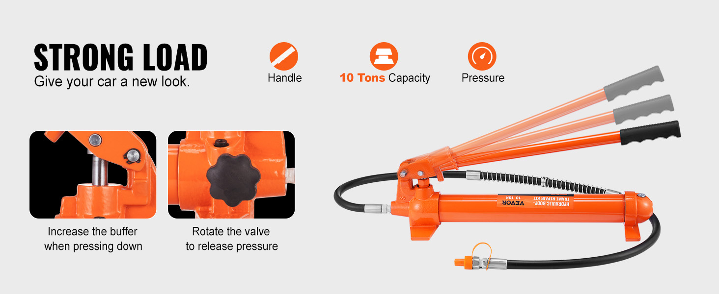 VEVOR 10 Ton Porta Power Kit, Hydraulic Ram with Pump, Car Jack with 4. ...