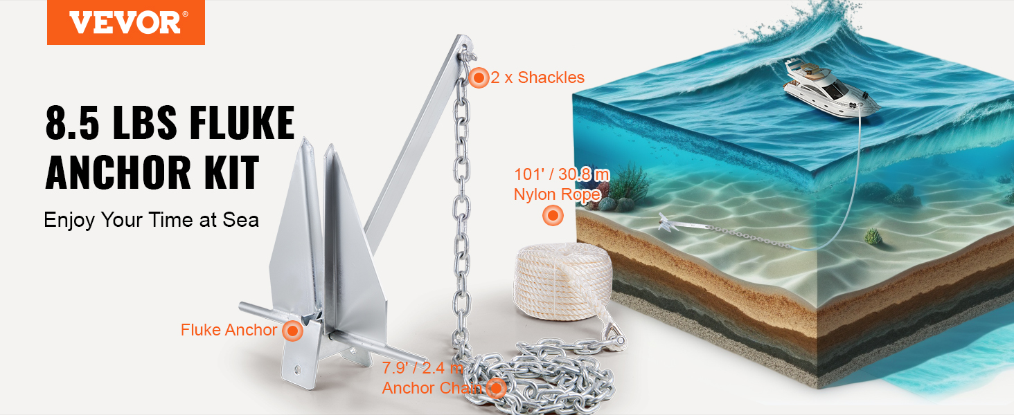 VEVOR Fluke Style Anchor Kit, 13 LBS Hot-Dipped Galvanized Steel Fluke ...