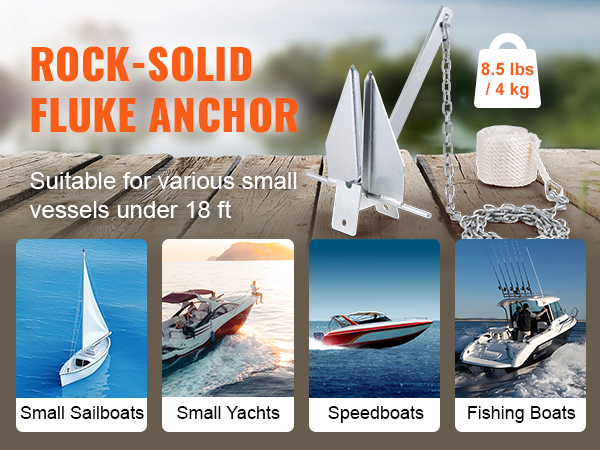VEVOR Fluke Style Anchor Kit, 8.5 LBS Hot-Dipped Galvanized Steel Fluke ...