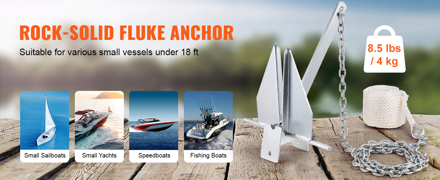 VEVOR Fluke Style Anchor Kit, 8.5 LBS Hot-Dipped Galvanized Steel Fluke ...