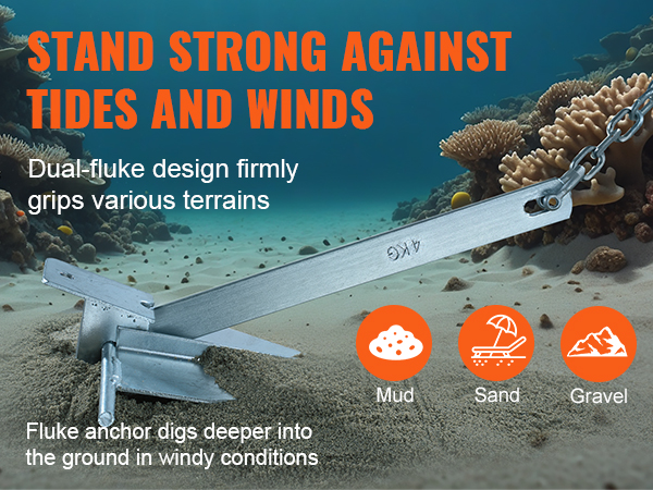 VEVOR Fluke Style Anchor Kit, 8.5 LBS Hot-Dipped Galvanized Steel Fluke ...