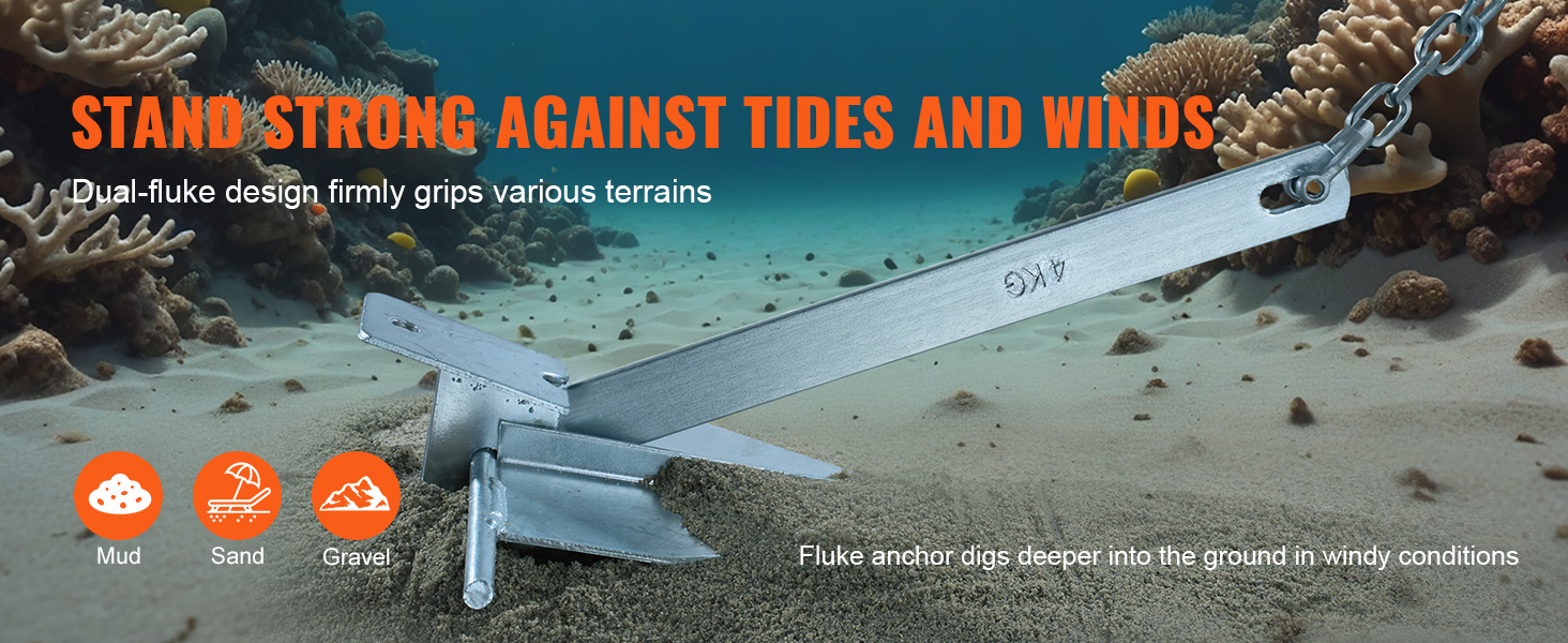 VEVOR Fluke Style Anchor Kit, 8.5 LBS Hot-Dipped Galvanized Steel Fluke ...