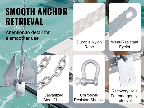 VEVOR Fluke Style Anchor Kit, 8.5 LBS Hot-Dipped Galvanized Steel Fluke ...