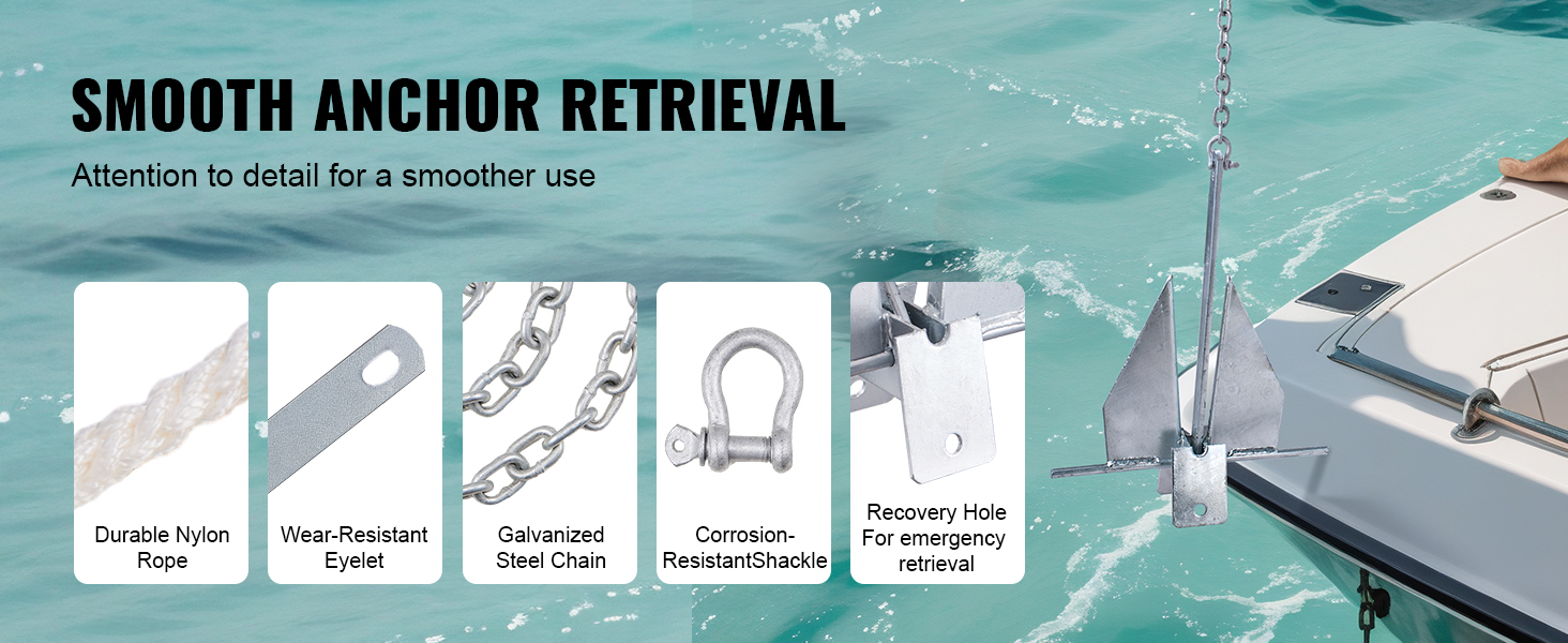 VEVOR Fluke Style Anchor Kit, 8.5 LBS Hot-Dipped Galvanized Steel Fluke ...