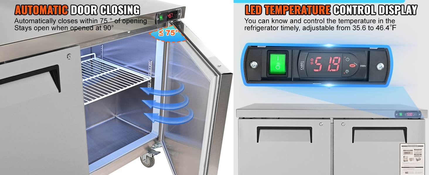 VEVOR Commercial Refrigerator, 48" Worktop Undercounter Refrigerator ...