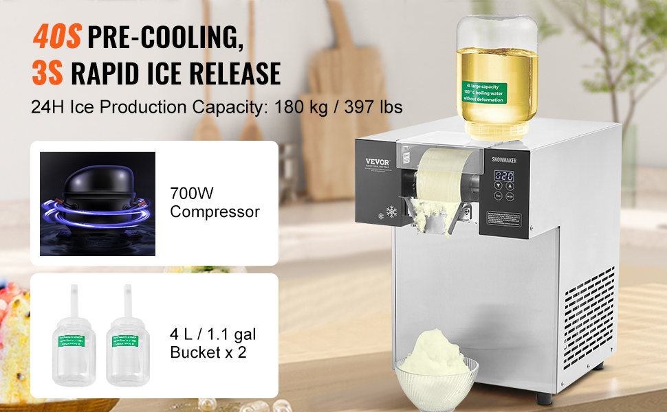 Commercial Snowflake Ice Machine 397LBS/24H Stainless Steel for Ice ...