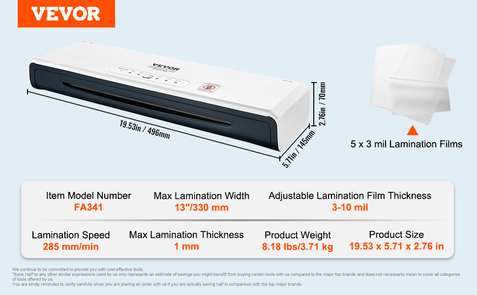 VEVOR Laminator, 13-inch Laminating Machine, 4 Rollers Hot and Cold ...