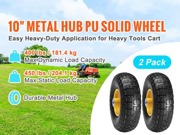 VEVOR Solid PU Run-Flat Tire Wheel, 10", 2-Pack, 400 lbs Dynamic Load ...