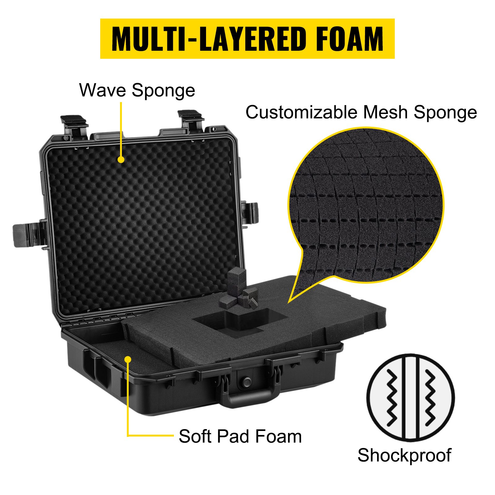 VEVOR Waterproof Hard Case, 20 x 16 x 5 Inches, with Customizable Foam ...