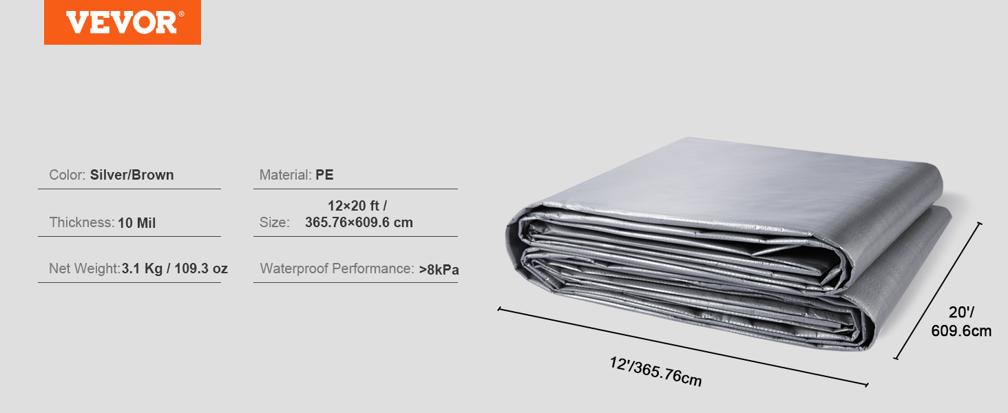VEVOR Tarp Waterproof 12x20 ft, Plastic Poly Tarp Cover 10 Mil, Multi ...