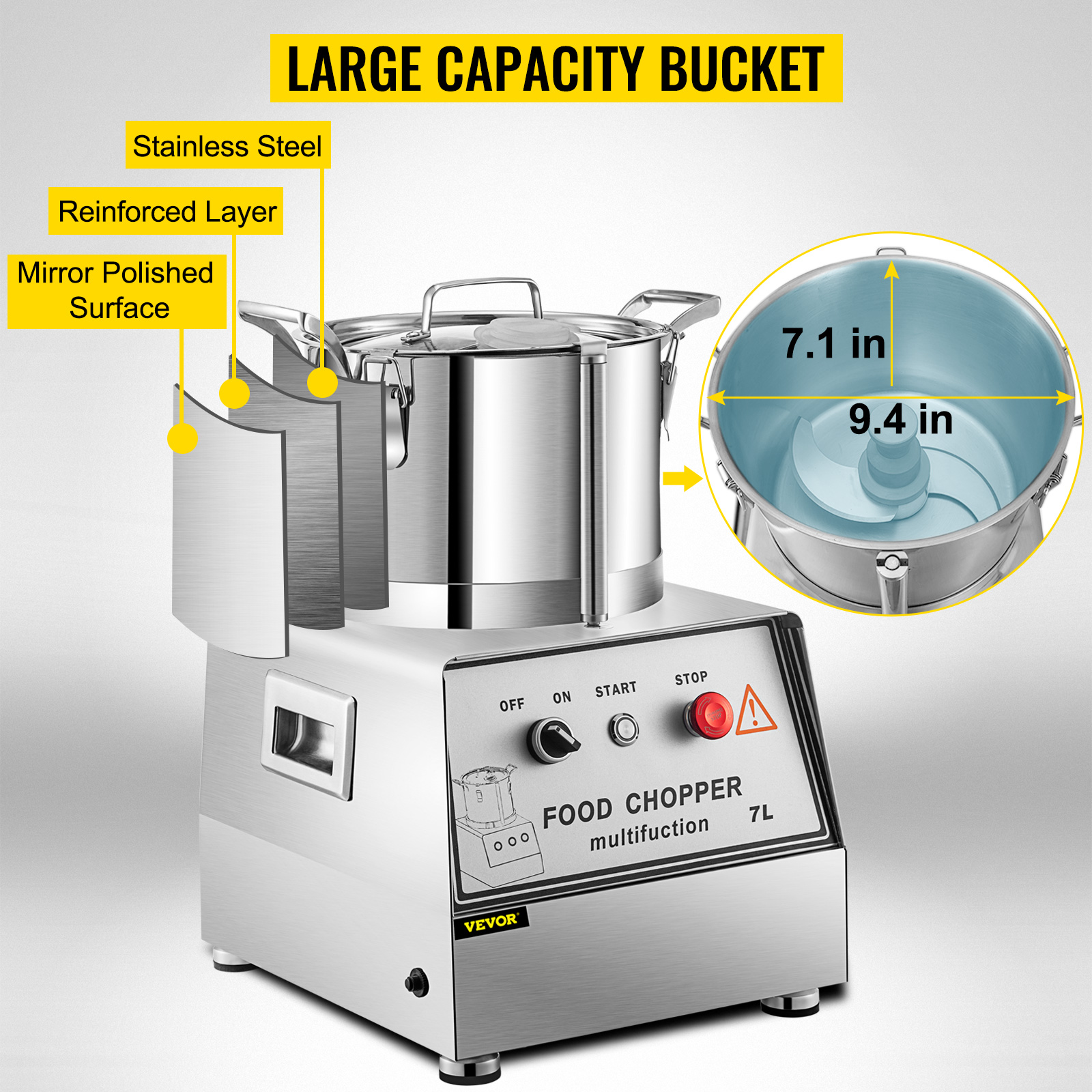 VEVOR 110V Commercial Food Processor 7L Capacity 750W Electric Food ...