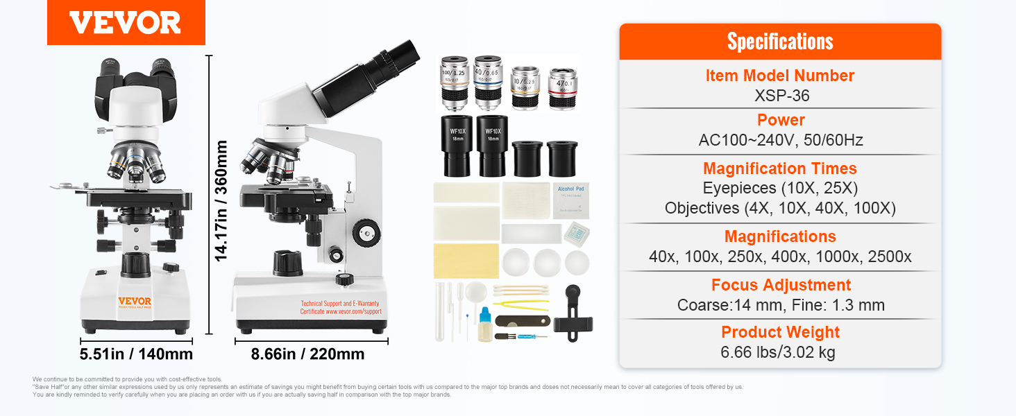 VEVOR Binocular Compound Microscope, 40X-2500X Magnification, Binocular ...