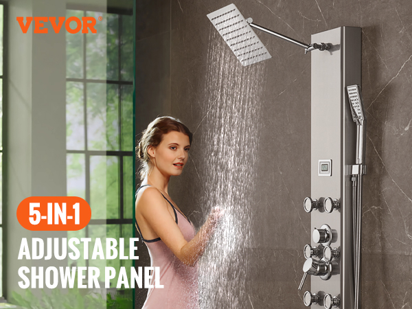 VEVOR Shower Panel System, 5 Shower Modes, Digital Display Shower Panel ...