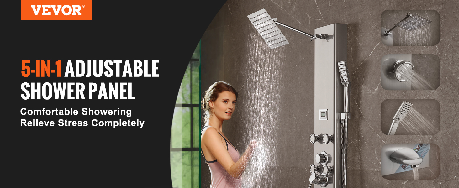 VEVOR Shower Panel System, 5 Shower Modes, Digital Display Shower Panel ...