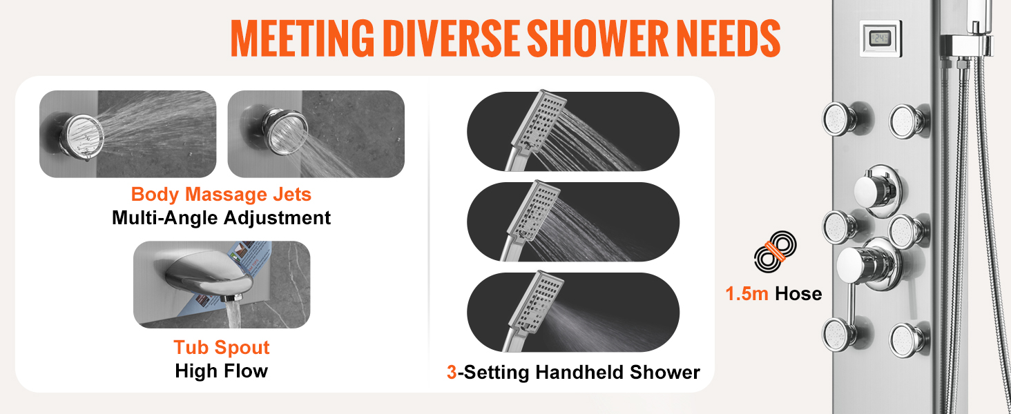 VEVOR Shower Panel System, 5 Shower Modes, Digital Display Shower Panel ...