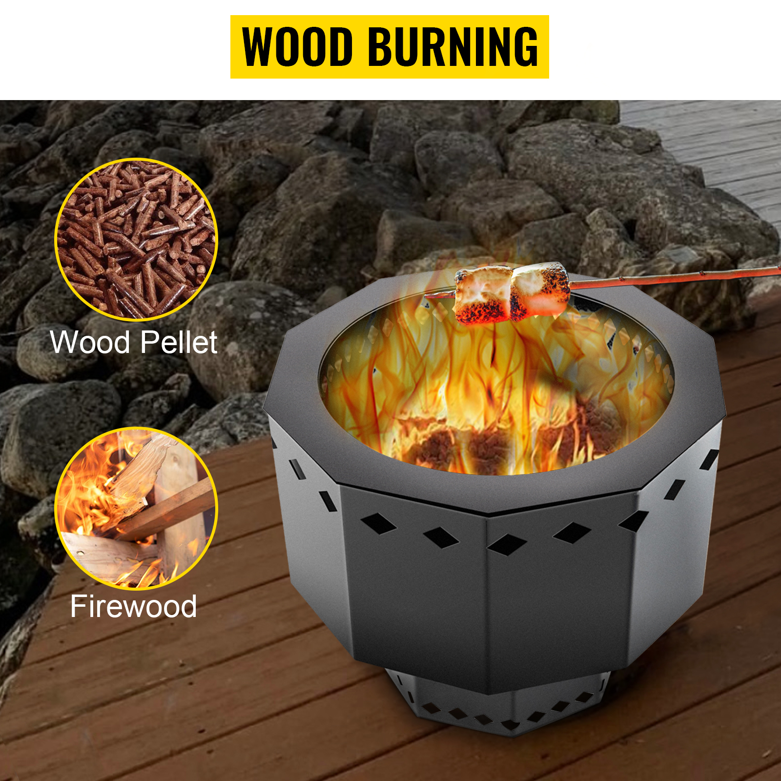 VEVOR Smokeless Fire Pit, Carbon Steel Stove Bonfire, Large 15 inch ...