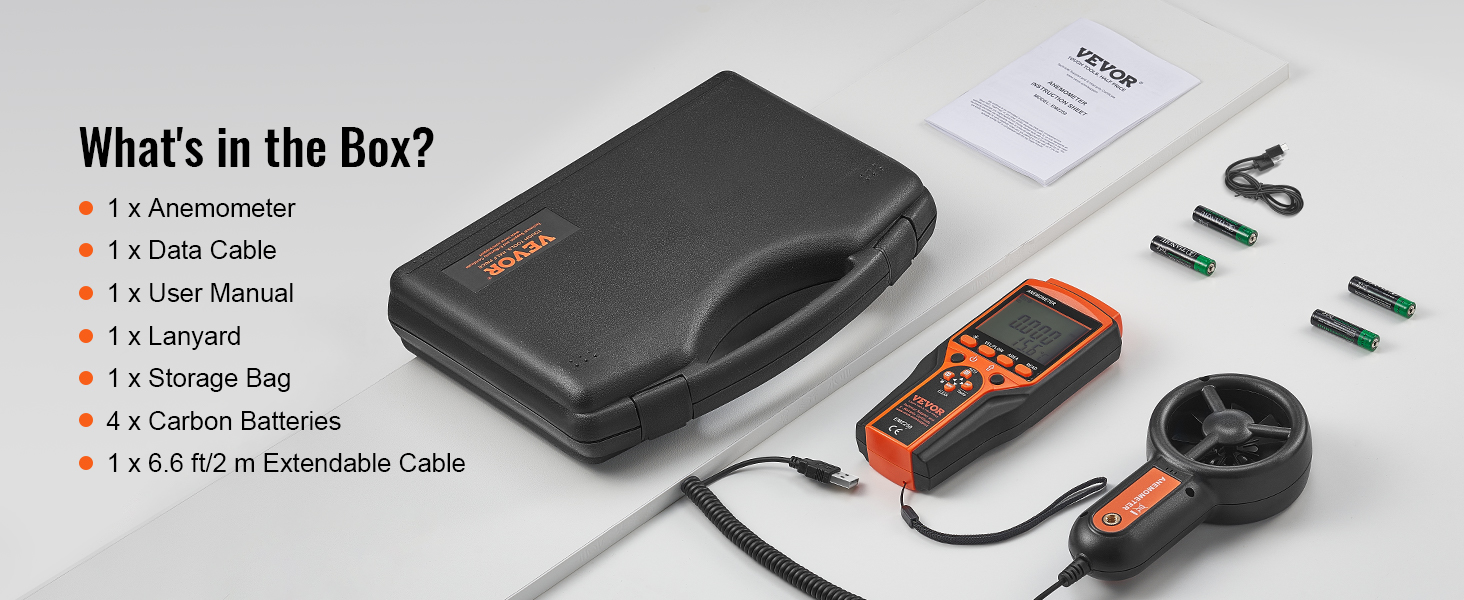 VEVOR Split Handheld Anemometer, -10℃ to 60℃, Digital Wind Speed CFM ...