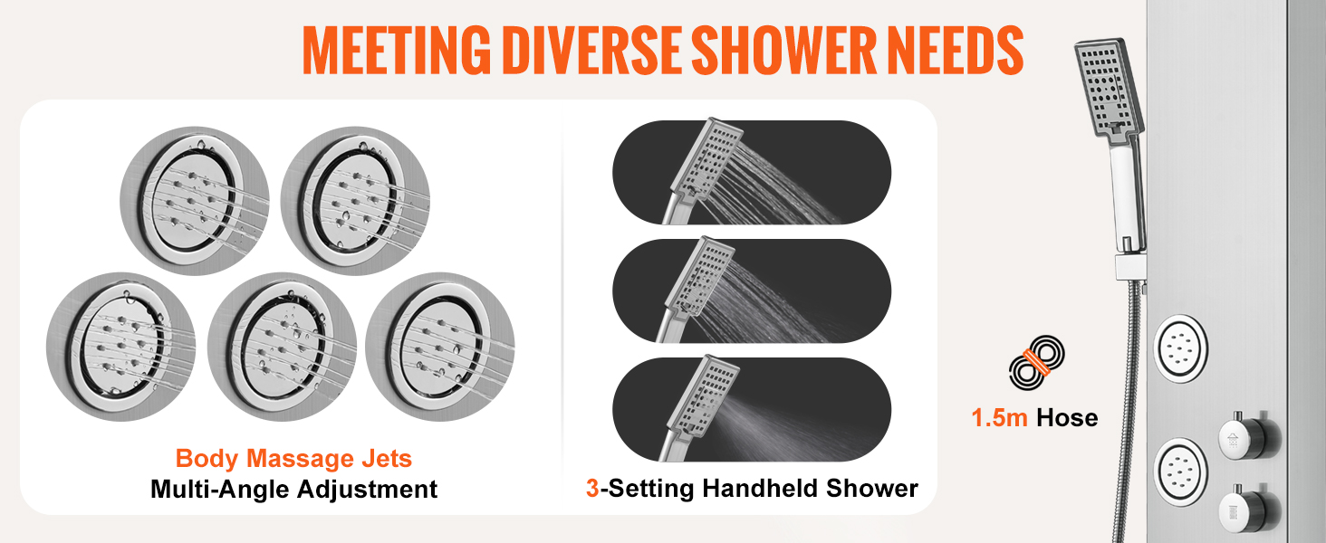 VEVOR Shower Panel System, 4 Shower Modes Shower Panel Tower, Rainfall ...