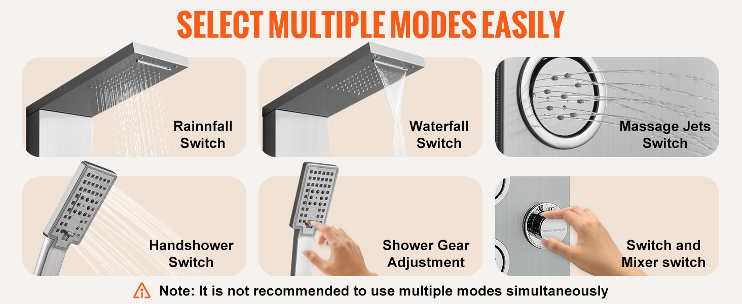 VEVOR Shower Panel System, 4 Shower Modes Shower Panel Tower, Rainfall ...