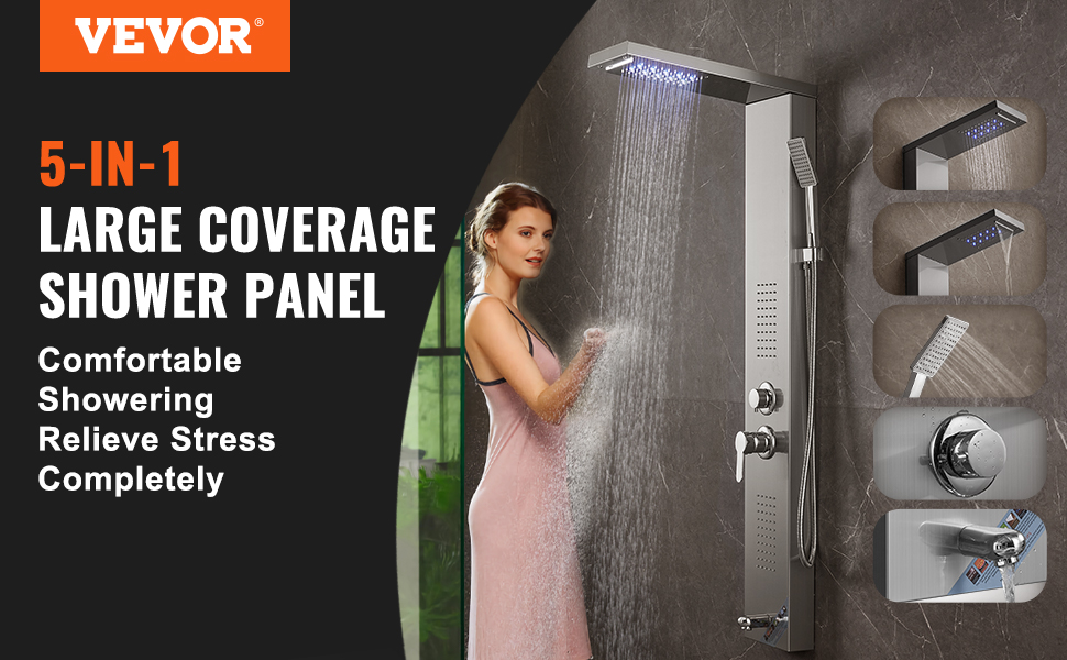 VEVOR Shower Panel System, 5 Shower Modes, LED Shower Panel Tower ...