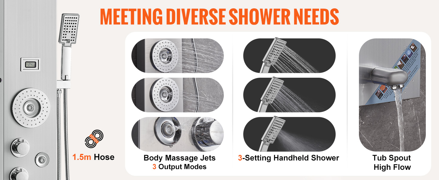 VEVOR Shower Panel System, 6 Shower Modes, LED & Display Shower Panel ...