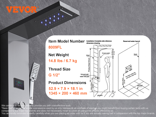 VEVOR Shower Panel System, 6 Shower Modes, LED & Screen ...