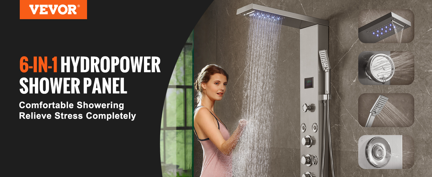 VEVOR Shower Panel System, 6 Shower Modes, LED & Screen ...