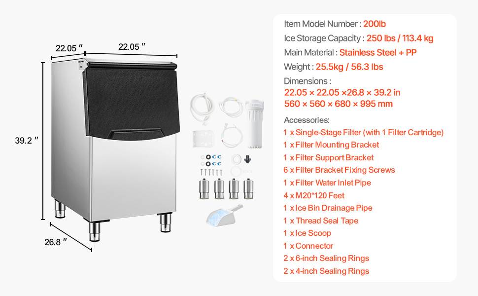 Commercial Ice Maker Storage Bin 250lbs Capacity Ice Storage Bin with ...