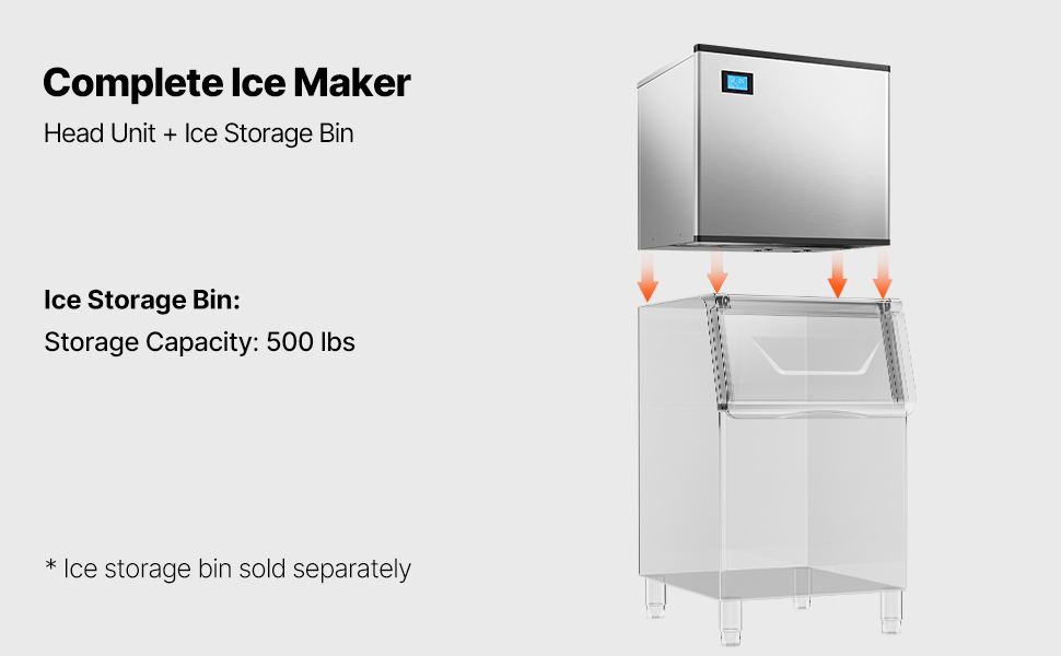 Commercial Ice Maker Machine 800 lbs/24 h Self-Cleaning Ice Machine ...