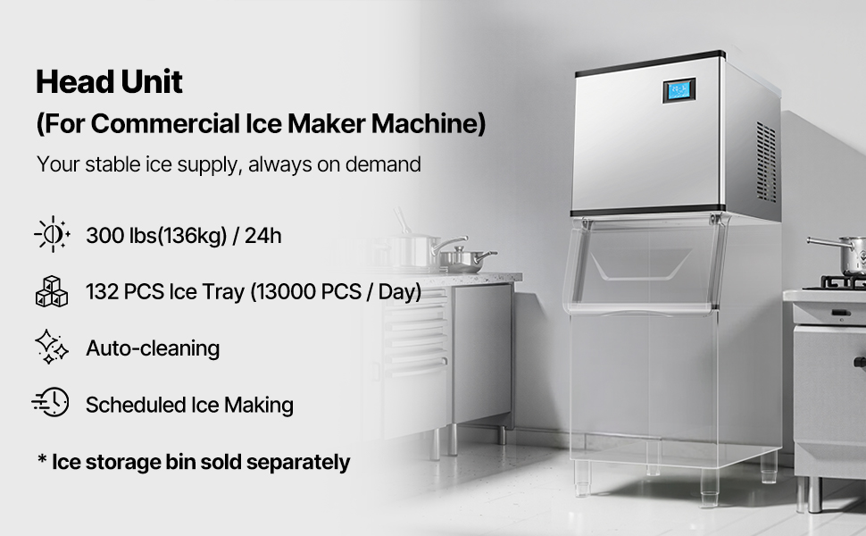 Commercial Ice Maker Machine 300 lbs/24 h Self-Cleaning Ice Machine ...