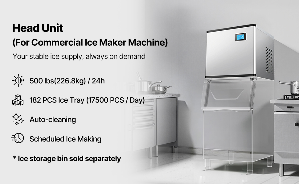 VEVOR Commercial Ice Maker 500 lbs/24 h Self-Cleaning Ice Machine ...
