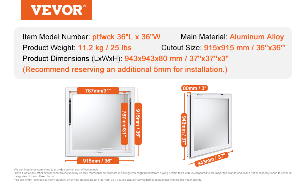 VEVOR Concession Window 36"x36", Aluminum Alloy Food Truck Service ...