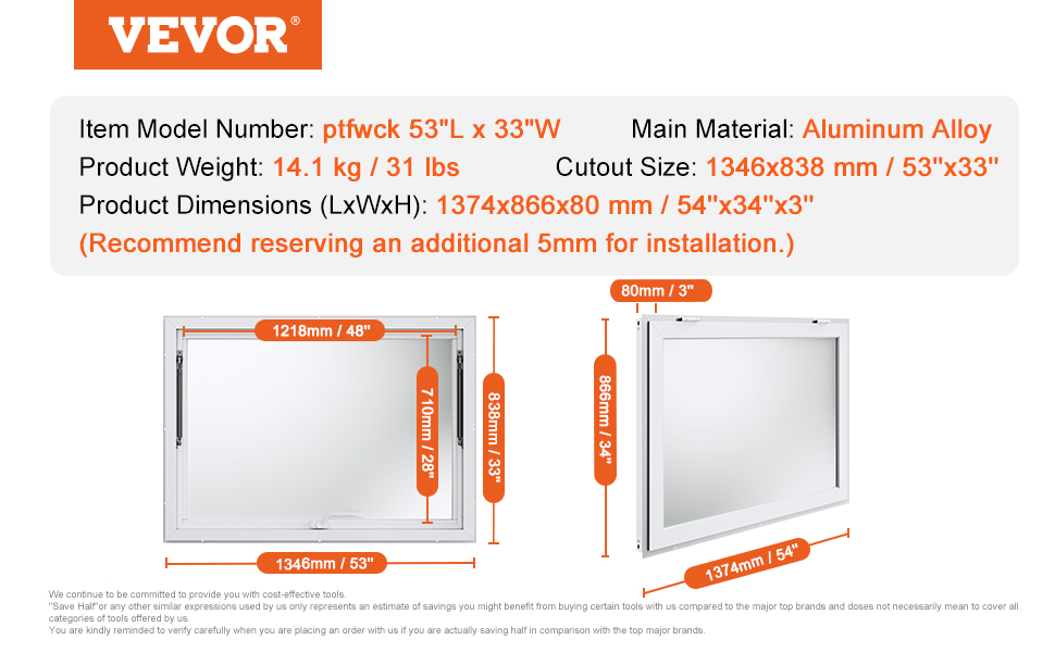 VEVOR Concession Window 53"x33", Aluminum Alloy Food Truck Service ...