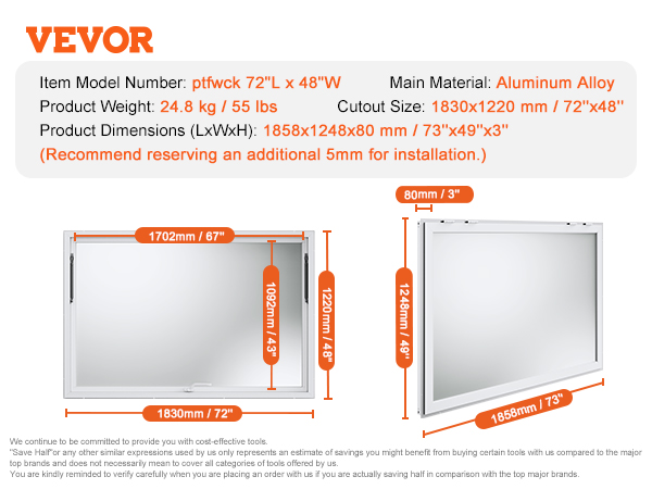 VEVOR Concession Window 72"x48", Aluminum Alloy Food Truck Service ...