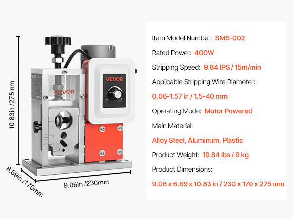 VEVOR Electric Automatic Wire Stripper Stripping Machine 1.5-40 mm in ...