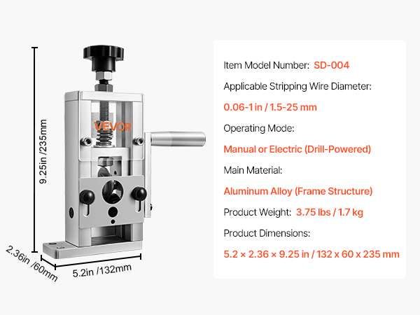 Manual Wire Stripper Stripping Machine 0.06-1 in Hand Crank or Drill ...