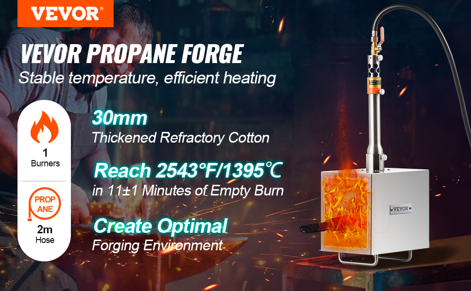 VEVOR Portable Propane Forge 1 Burner Farrier Forge 2600℉ Knife Metal ...